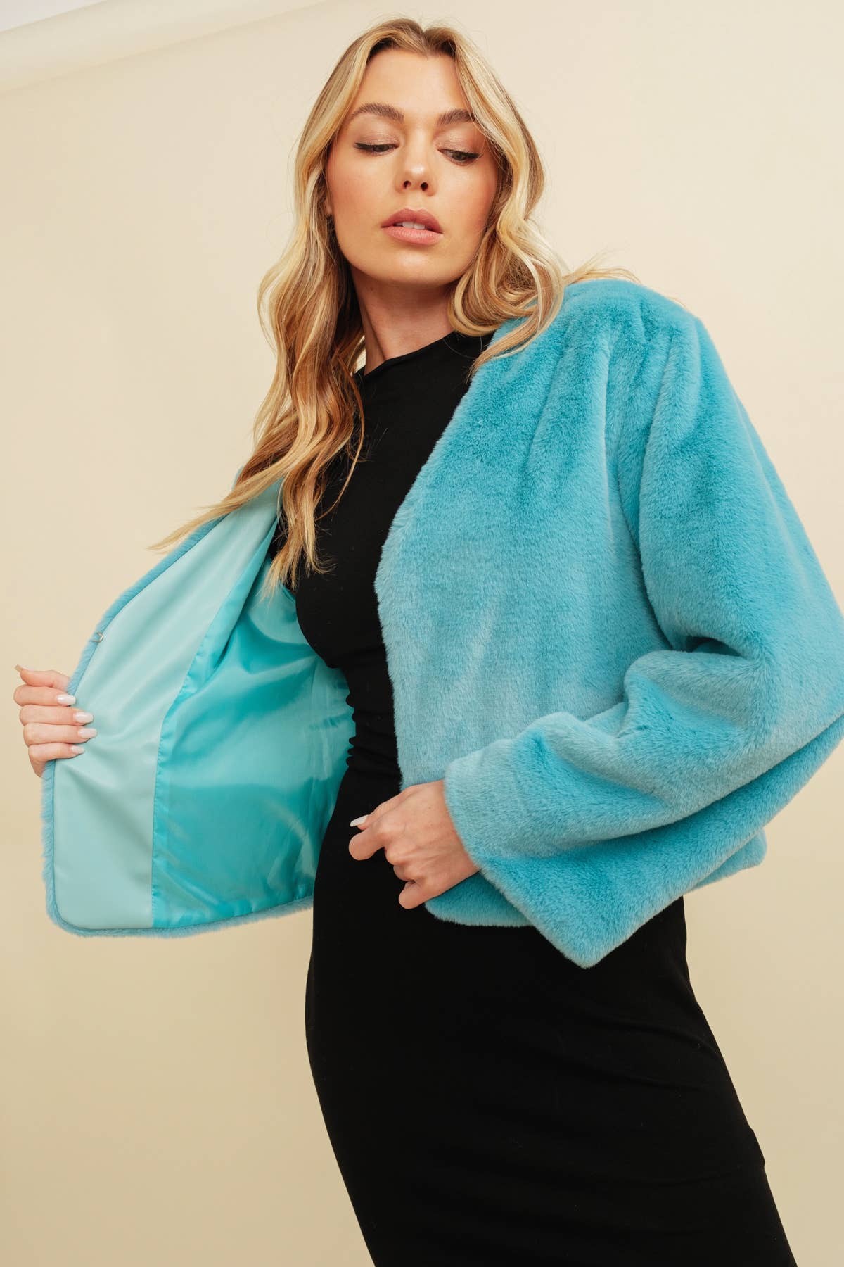 Faux Fur Coat in Aqua | Alicia Mohr